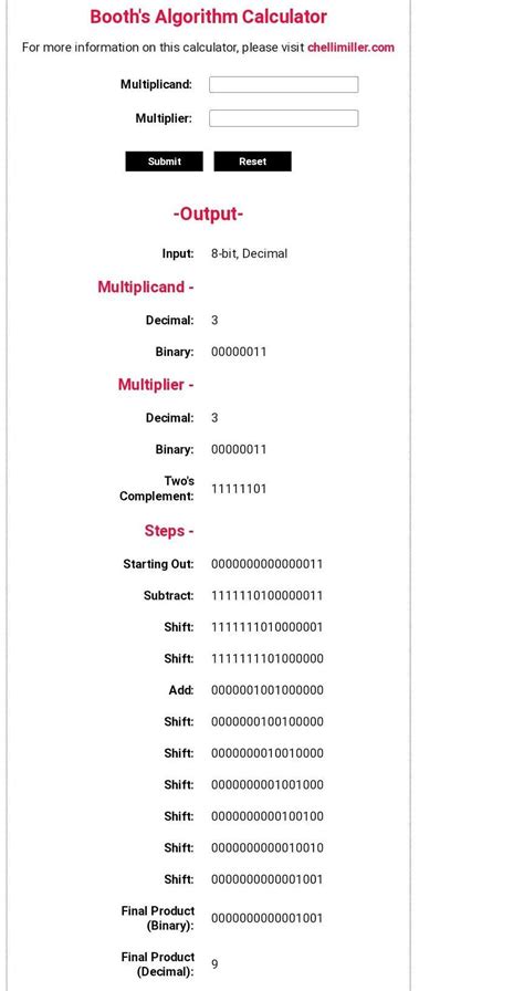 Booth Algorithm Calculator