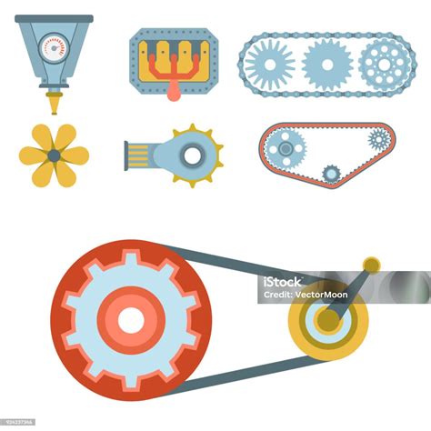 기계 부품 다른 메커니즘 벡터 기계 제조 작업의 세부 디자인 기어 장비 산업 엔진 그림 가공 기술 강철에 대한 스톡 벡터 아트