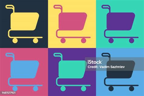 컬러 배경에 격리 된 팝 아트 쇼핑 카트 아이콘 온라인 구매 개념 배달 서비스 기호 슈퍼마켓 바구니 기호 벡터 개념에 대한 스톡 벡터 아트 및 기타 이미지 Istock