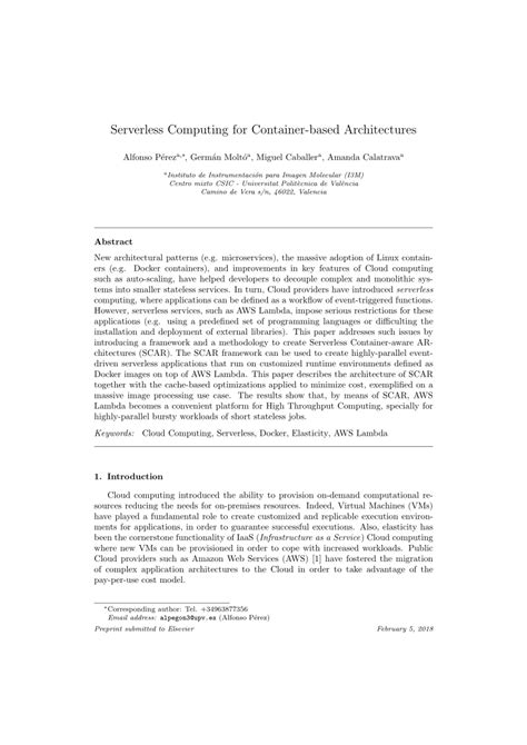 PDF Serverless Computing For Container Based Architectures