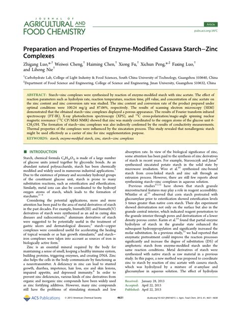 Pdf Preparation And Properties Of Enzyme Modified Cassava Starch Zinc