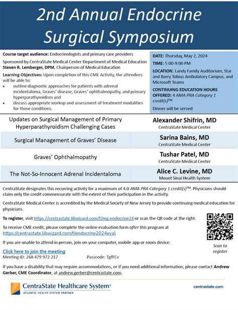 Endocrine And Endocrine Surgery Symposium At Centrastate On May 2nd