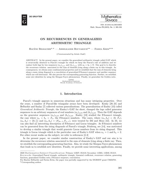 Pdf On Recurrences In Generalized Arithmetic Triangle