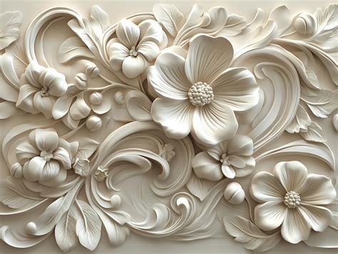 Delicate 3d Relief Of Intricately Sculpted Flowers Premium Ai