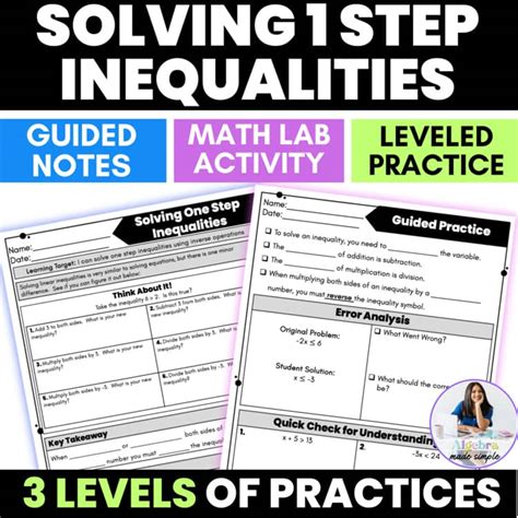 Solve One Step Inequalities 7th Grade Math Guided Notes Differentiated