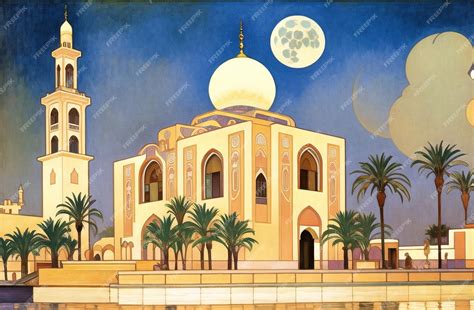 이슬람 이슬람 축제를 위한 라마단 카림 및 이드 무바라크 인사말을 위한 이슬람 성원 모스크 생성 Ai 배너 람잔 라마단 배경 그림의 성월 프리미엄 사진