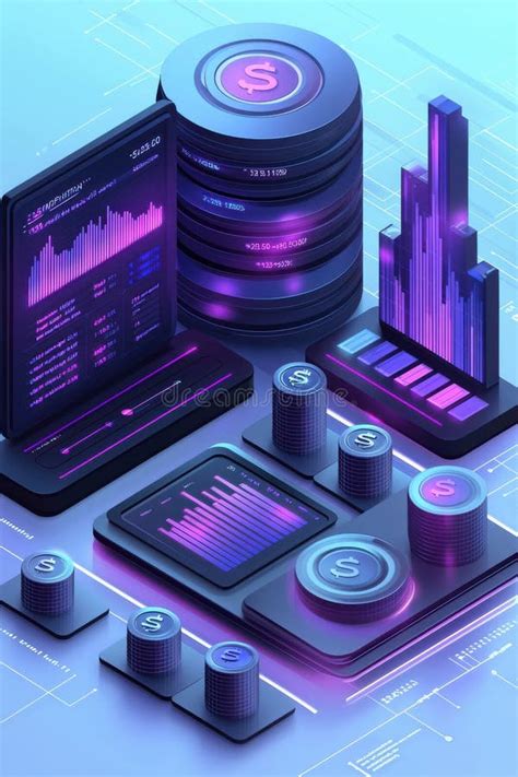 Isometric Digital Illustration Of Financial And Data Analytics Tools In Vibrant Colors Stock