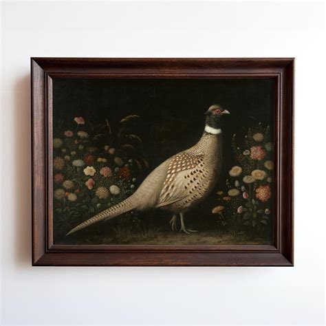Pheasant With Wildflowers Vintage Bird Art Print Rustic Farmhouse