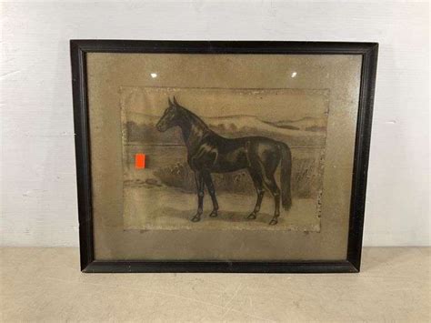 Framed Charcoal Drawing Of A Horse 26×21 From The Pope Estate