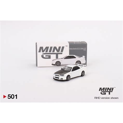 jual mini gt 501 minigt nissan skyline gt r r34 v spec ii n1 white