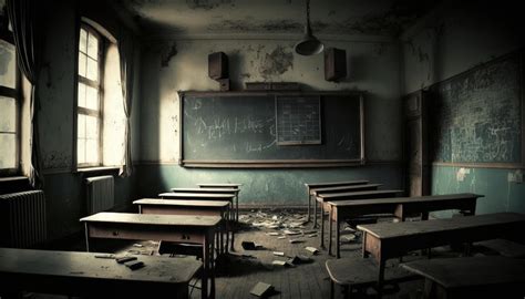 Premium Photo Digital Art Of An Empty Messy Ruined Classroom At An