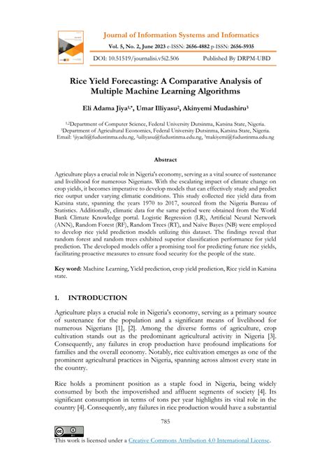 Pdf Rice Yield Forecasting A Comparative Analysis Of Multiple