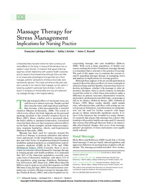 Pdf Massage Therapy For Stress Management