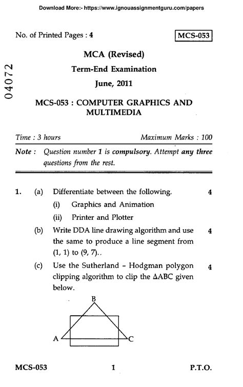 MCS Previous Year Question Papers By Ignouassignmentguru No Of Printed Pages MCS MCA
