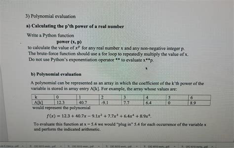 Solved B Polynomial Evaluation A Polynomial Can Be
