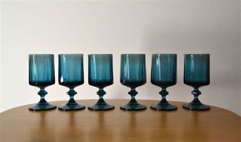 Blue Glass Goblets Etsy Vintage Glassware Goblet Glass