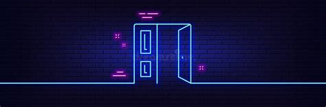 Open Door Line Icon Entrance Doorway Sign Neon Light Glow Effect Vector Stock Vector