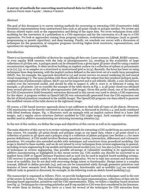 A Survey Of Methods For Converting Unstructured Data To Csg Models