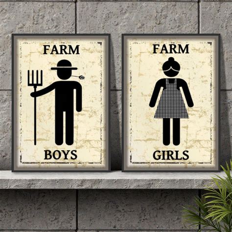 Rustic Farm Bathroom Signs Farm Boys Farm Girls Country Farmhouse