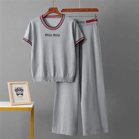 Комплект футболок Женский Miu Miu серый Короткий размер 48 Полиэстер Смесовая ткань Полоска