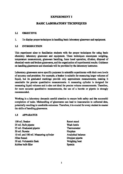 Experiment 1 Report Experiment 1 Basic Laboratory Techniques 1 Objective 1 To Display