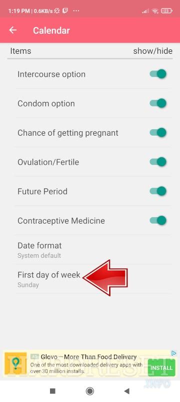 How To Set First Day Of Week In Period Calendar Period Tracker How To