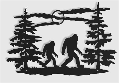Bigfoot Walking Through Trees Indoor And Outdoor Sasquatch Metal Wall Art