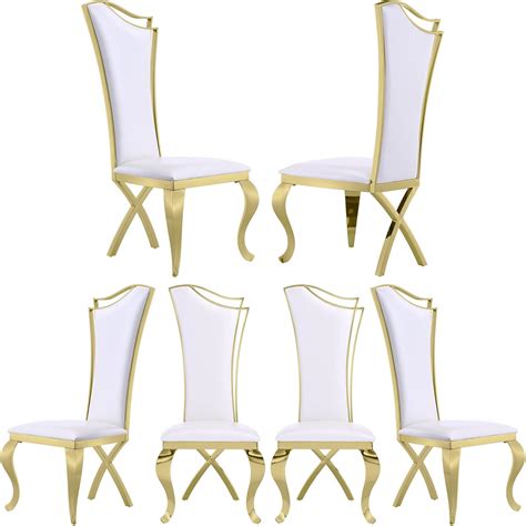 Anewsun White And Gold Dining Chairs Set Of 6 White Pu