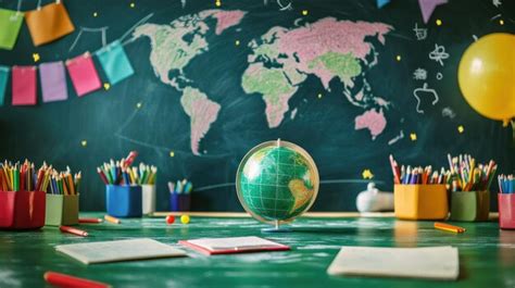 School Classroom Globe Map Decor Premium Ai Generated Image