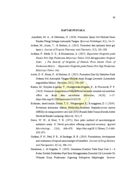 Daftar Pustaka A I1c017071 Skripsi Fikes 2022 Pdf Lavandula Chemistry