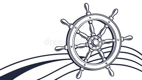 Ship S Wheel Over Stylized Waves Nautical Direction Vector Design