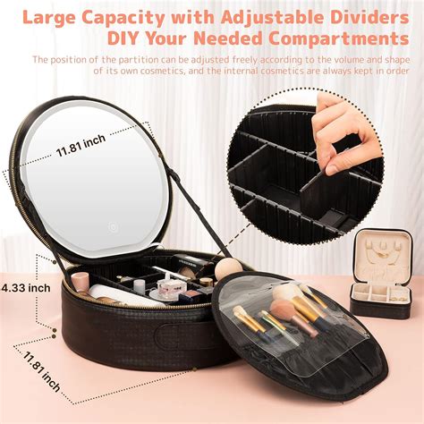 Round Makeup Bag With Led Lights Mirror Travel Makeup Organizer With