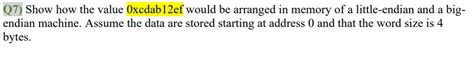 Solved Q7 Show How The Value Oxcdab12ef Would Be Arranged