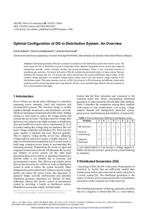 Pdf Optimal Configuration Of Dg In Distribution System An Overview