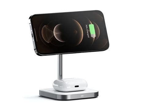 Satechi Magnetic 2-in-1 Wireless Charging Stand charges two devices ...
