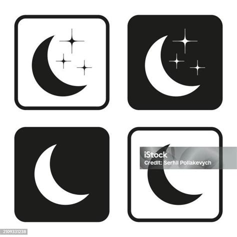 초승달 아이콘 세트입니다 야간 기호 별과 달의 변화 모노크롬 스퀘어 디자인 벡터 일러스트 레이 션입니다 주당순이익 10 0명에