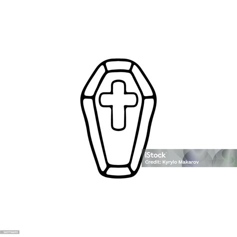 관 라인 아이콘입니다 종교 십자가 장례식 묘지 장례식 비문 비즈니스를 위한 흰색 배경에 벡터 검은색 선 아이콘 관 제작물에 대한 스톡 벡터 아트 및 기타 이미지 Istock