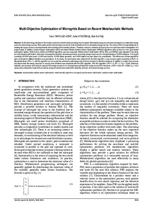 Pdf Multi Objective Optimization Of Microgrids Based On Recent