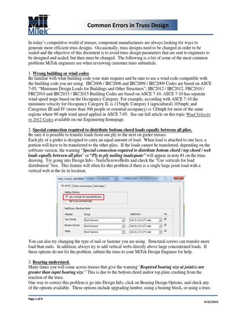 Common Errors In Truss Design Pdf Truss Screw