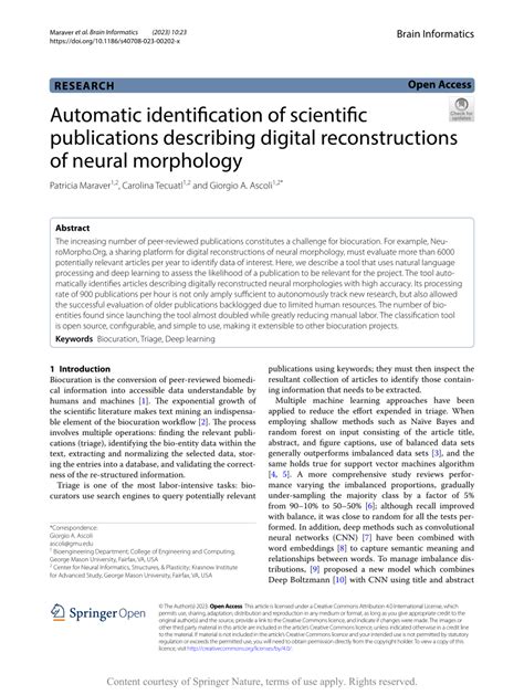 Pdf Automatic Identification Of Scientific Publications Describing Digital Reconstructions Of