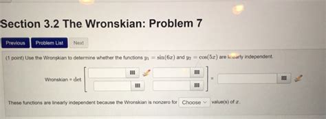 solved use the wronskian to determine whether the functions