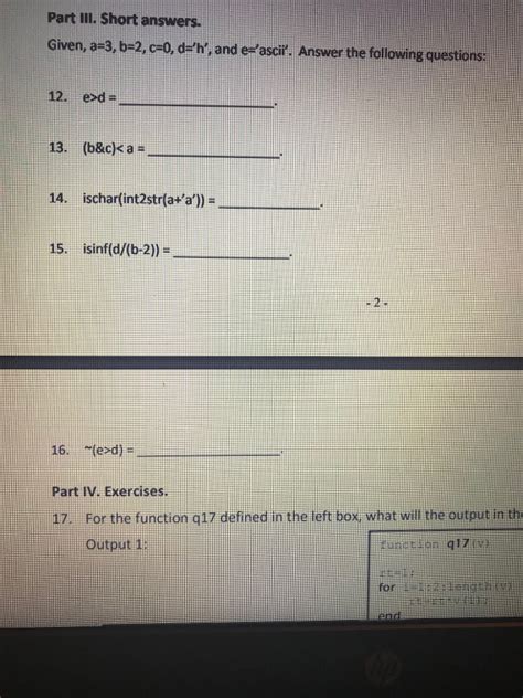 solved part iii short answers given a 3 b 2 c 0 d h