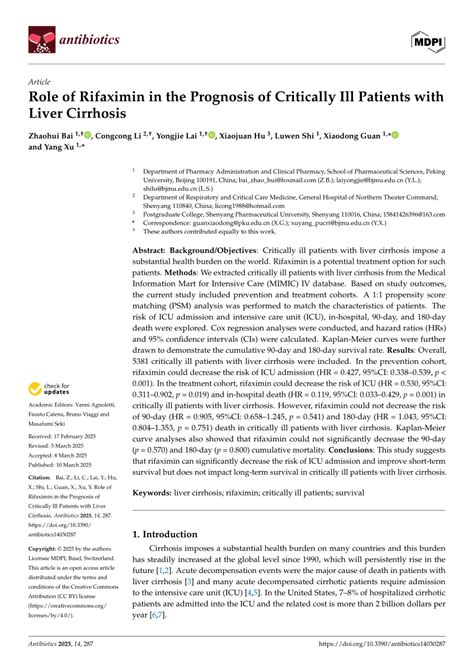 Pdf Role Of Rifaximin In The Prognosis Of Critically Ill Patients With Liver Cirrhosis