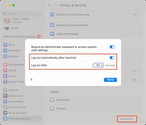 how to automatically log out of your mac after being inactive