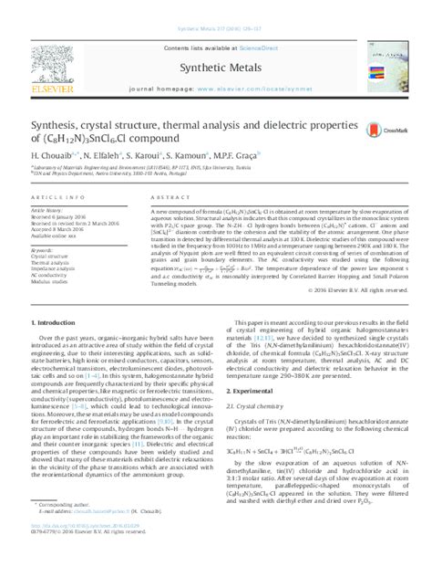 Pdf Synthesis Crystal Structure Thermal Analysis And Dielectric
