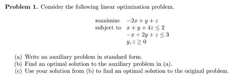problem 1 consider the following linear optimization