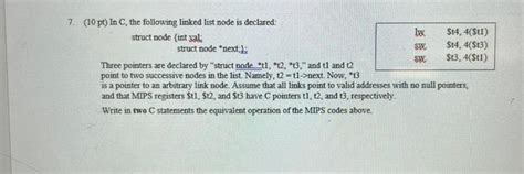 solved 10 pt in c the following linked list node is