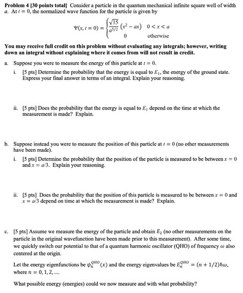 Problem Points Total Consider A Particle In Chegg