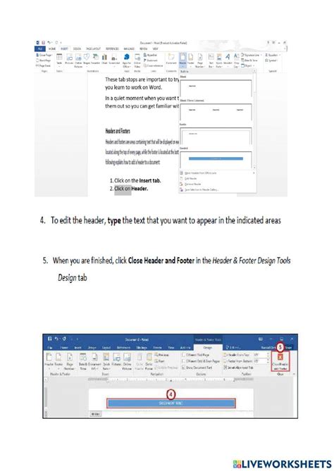 Lesson 12 Headers And Footers Worksheet Live Worksheets