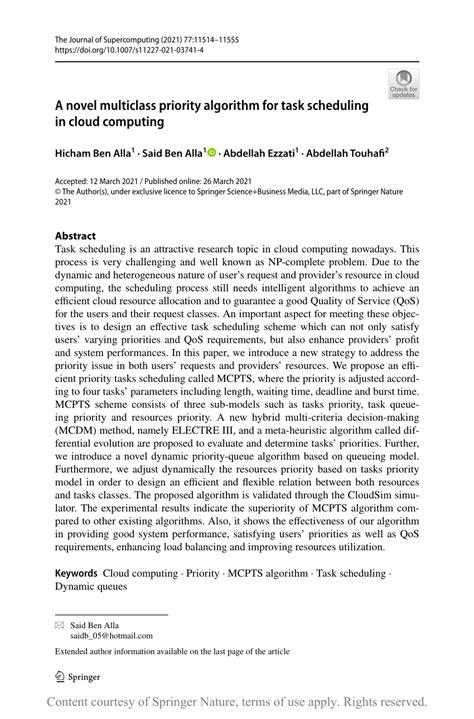 a novel multiclass priority algorithm for task scheduling in cloud
